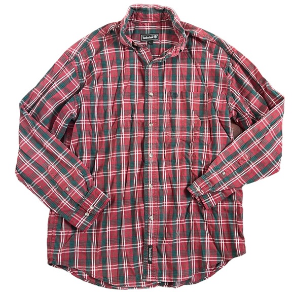 Shirts | Timberland Mens Red Green White Flannel Button Down Shirt ...